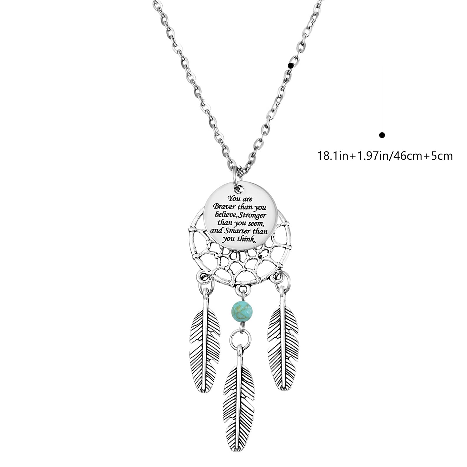 MJartoria Women's Dangling Feather Charms Filigree Tribal Dreamcatcher Pendant Chain Necklace (Silver)