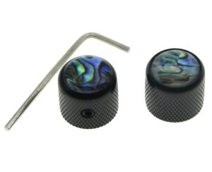 kaish black set of 2 abalone top guitar knobs dome knobs bass knob with set screw for tele/telecaster