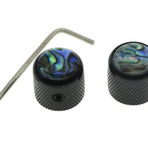 KAISH Black Set of 2 Abalone Top Guitar Knobs Dome Knobs Bass Knob with Set Screw for Tele/Telecaster