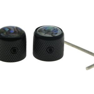 KAISH Black Set of 2 Abalone Top Guitar Knobs Dome Knobs Bass Knob with Set Screw for Tele/Telecaster