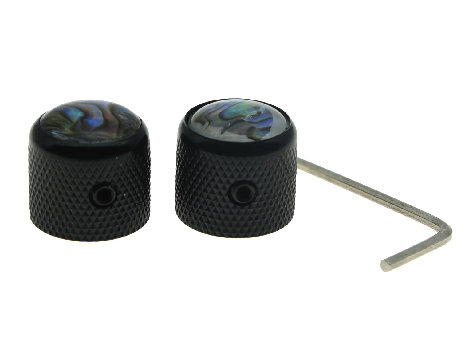 KAISH Black Set of 2 Abalone Top Guitar Knobs Dome Knobs Bass Knob with Set Screw for Tele/Telecaster