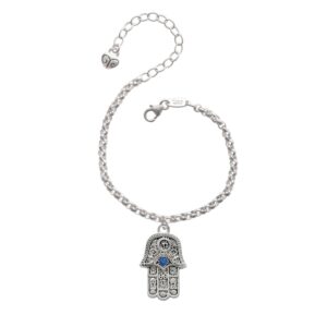 delight jewelry silvertone hamsa hand with blue crystal - charm bracelet, 8"