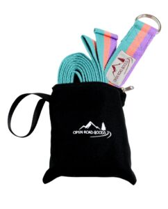 8ft extra long 100% cotton yoga strap with bag: pastel multicolor (teal, coral, purple) - yoga stretching prop with easy to use metal d ring - great gift for yoga