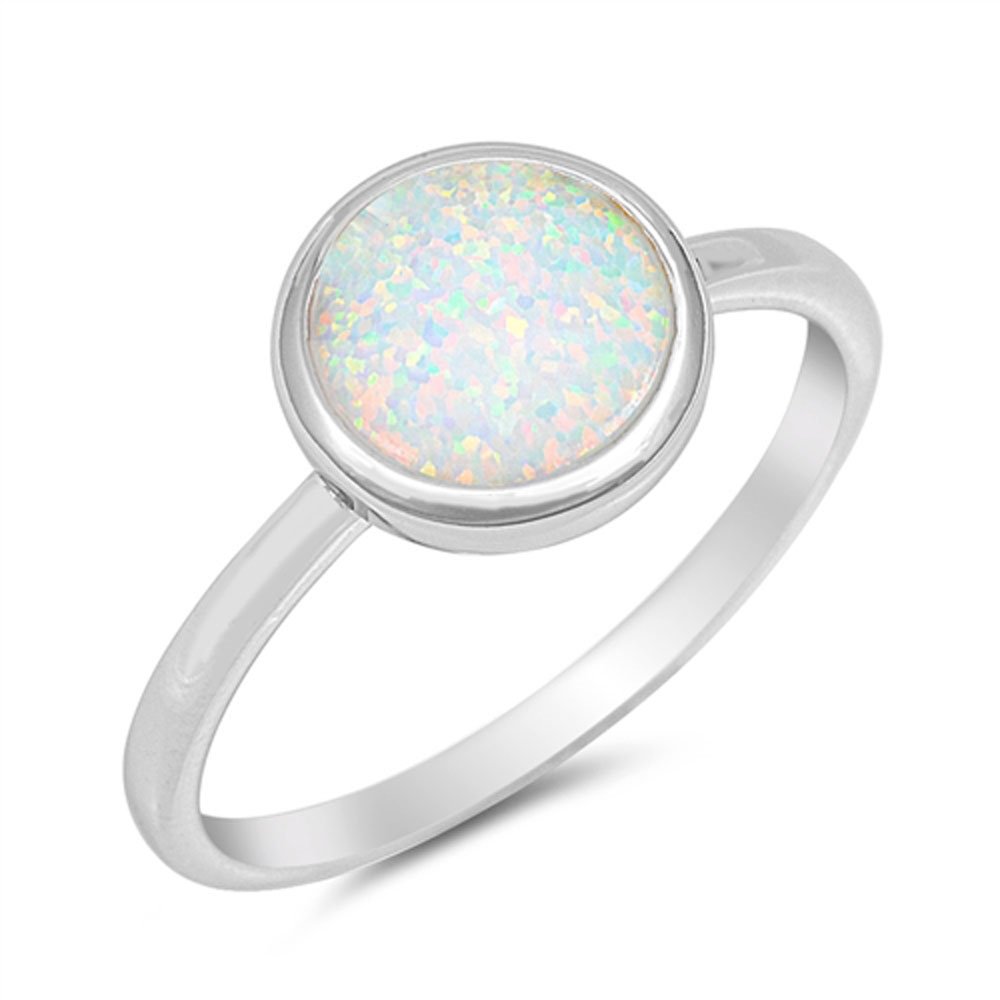 Oxford Diamond Co Solid Round Lab Created White Opal .925 Sterling Silver Ring Sizes 4-11 (11)