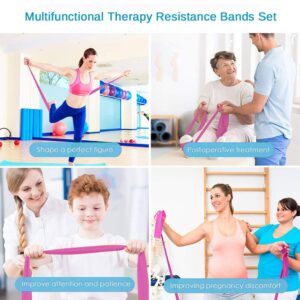 Therapy Flat Resistance Bands Set, Latex Free Flat Elastic Exercise Stretch Bands for Stretching, Flexibility, Pilates, Yoga, Ballet, Gymnastics, Rehab, Workout, Pink, Purple, Blue (3 Pack, 5 FT long)