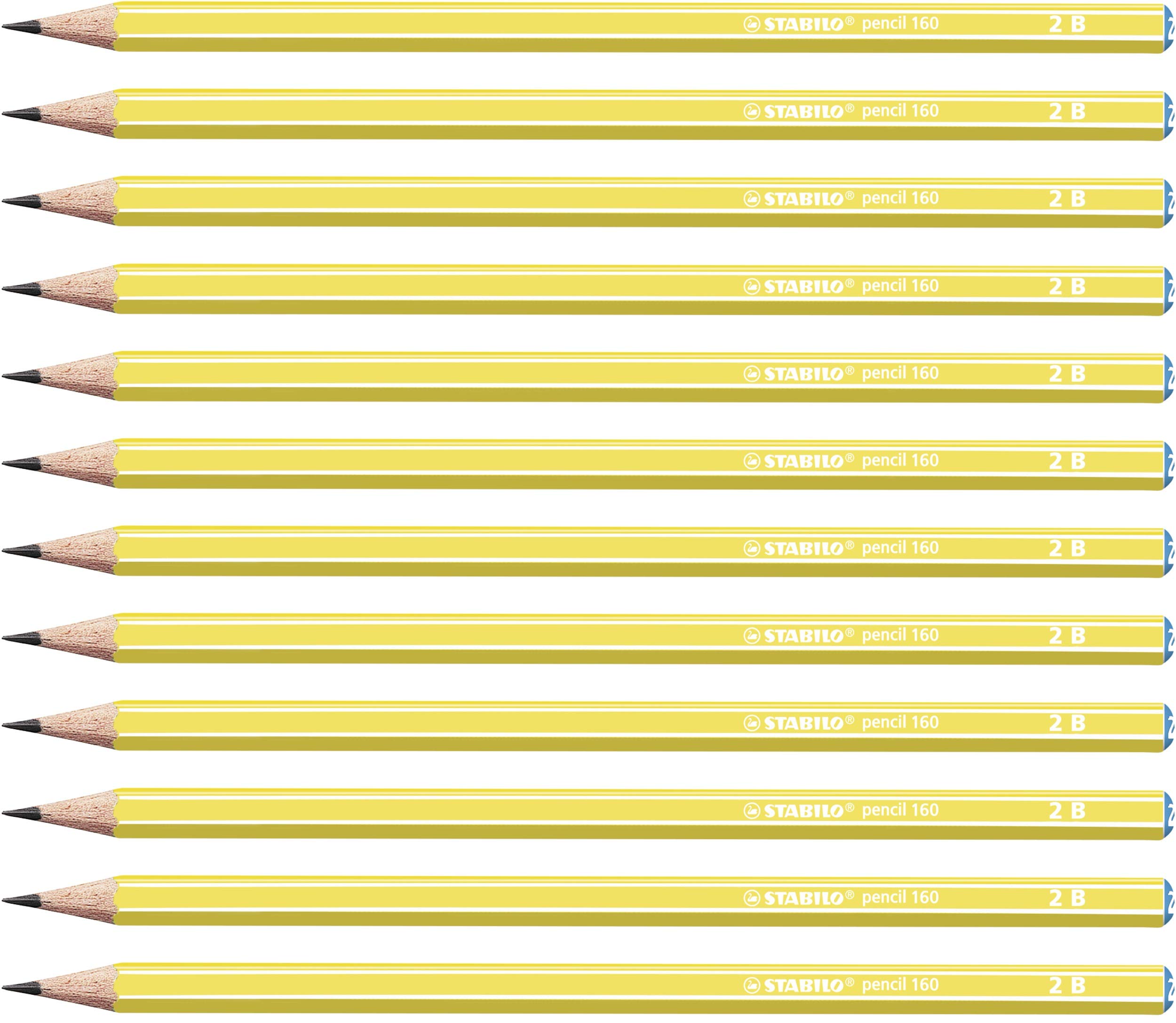 Graphite Pencil without Eraser - STABILO pencil 160-2B - Pack of 12 - yellow