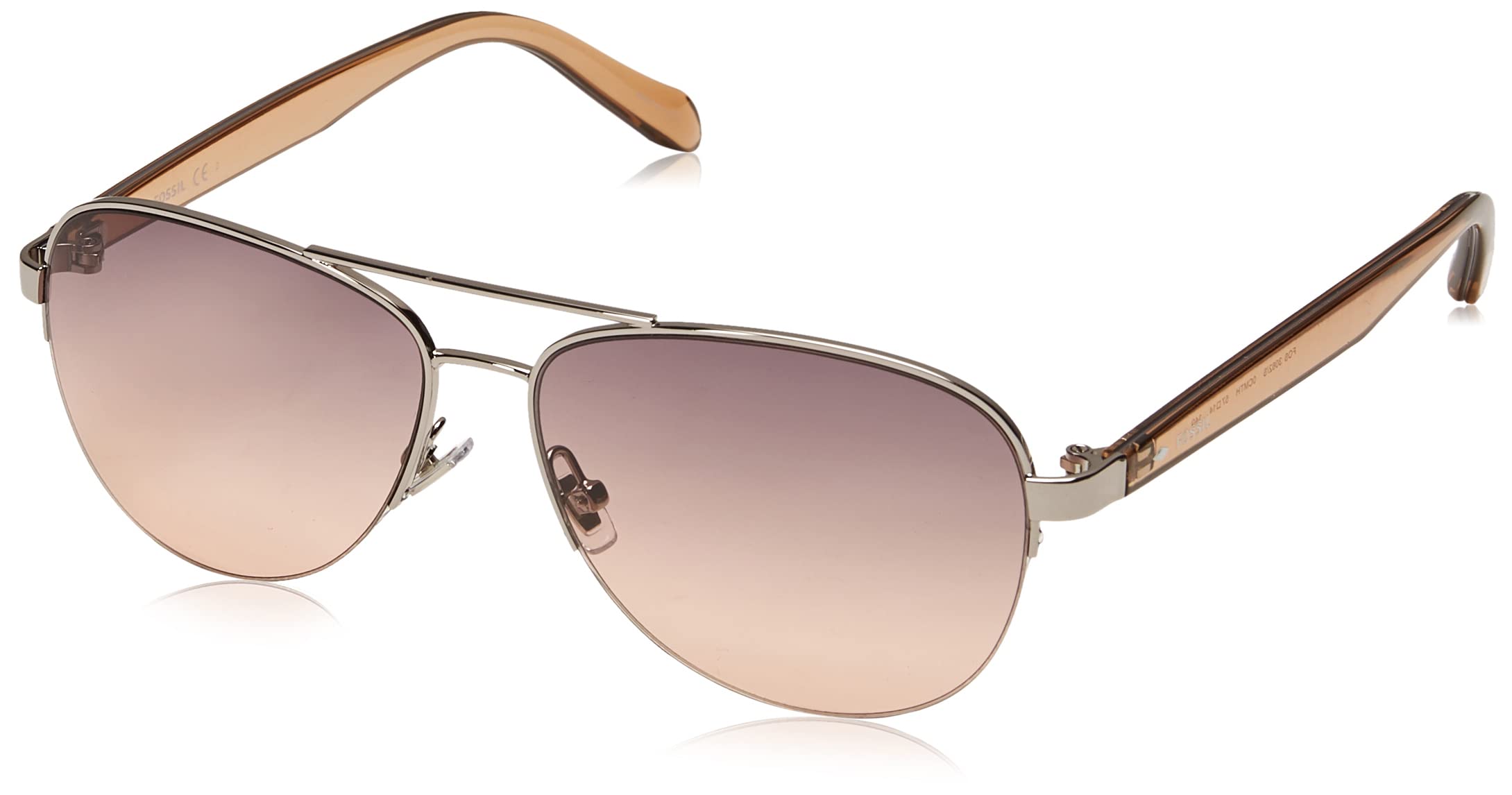 Fossil Women's FOS3062s Aviator Sunglasses, Ruthenium Nude, 57 mm