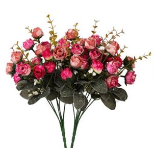 houda artificial silk fake flowers rose floral decor bouquet,pack of 2 (rose coffee)