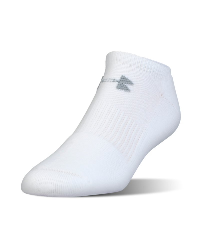 Under Armour Unisex-Adult Cotton No Show Socks, Multipairs, White/Gray (6 Pairs), Large