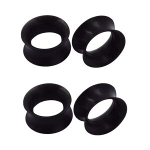 qmcandy 2 pair black thin silicone flexible ear skin hollow tunnels plugs earlets piercing 00g