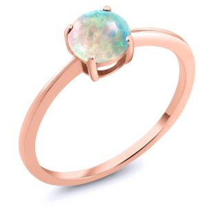 gem stone king 10k rose gold white simulated opal solitaire engagement ring for women (1.00 cttw, round cabochon 6mm, gemstone october birthstone, size 9)