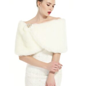 BEAUTELICATE Faux Fur Wrap Shawl Women Shrug Bridal Stole for Winter Wedding Party