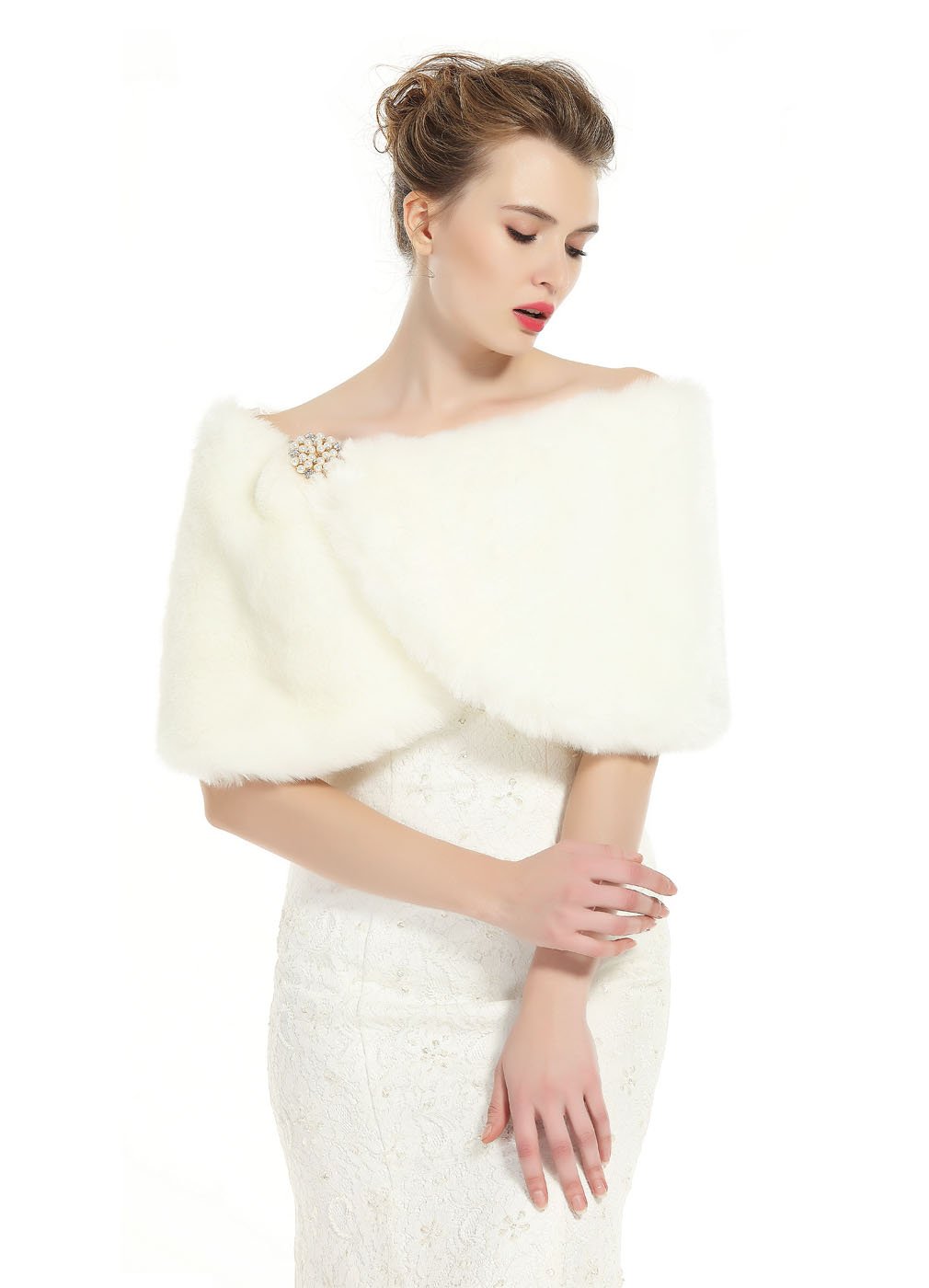 BEAUTELICATE Faux Fur Wrap Shawl Women Shrug Bridal Stole for Winter Wedding Party