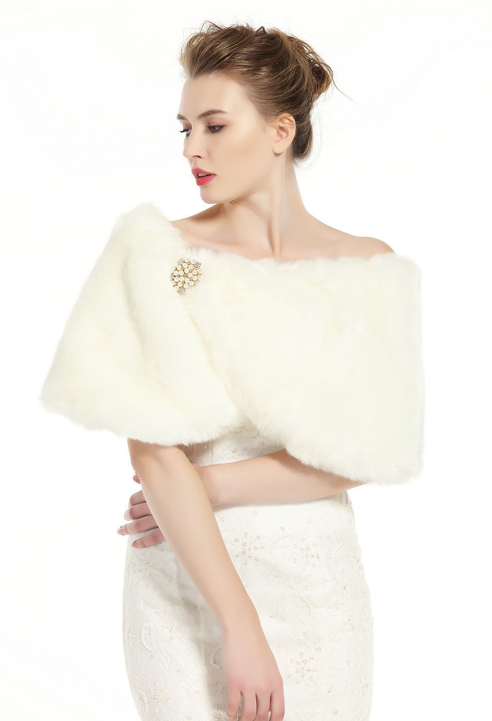 BEAUTELICATE Faux Fur Wrap Shawl Women Shrug Bridal Stole for Winter Wedding Party