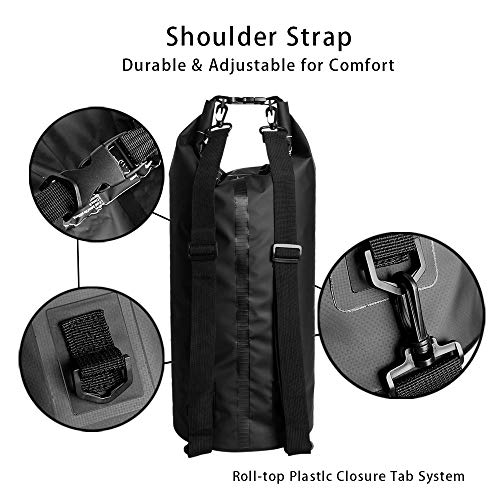 Bear Outdoor Dry Sack/Waterproof Bag for Boating, Kayaking, Hiking, Snowboarding, Camping, Rafting, Fishing and Backpacking (Black, 20L)