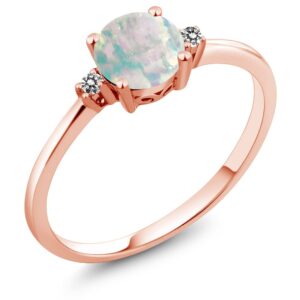 gem stone king 10k rose gold simulated white opal and white diamond solitaire engagement ring for women (0.33 cttw, round cabochon 6mm, gemstone october birthstone, size 7)