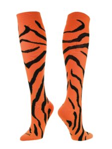 tck sports krazisox zebra stripe socks (orange/black, medium)