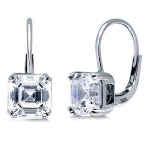 berricle sterling silver solitaire 4 carat asscher cut cubic zirconia cz anniversary leverback dangle drop earrings for women, rhodium plated