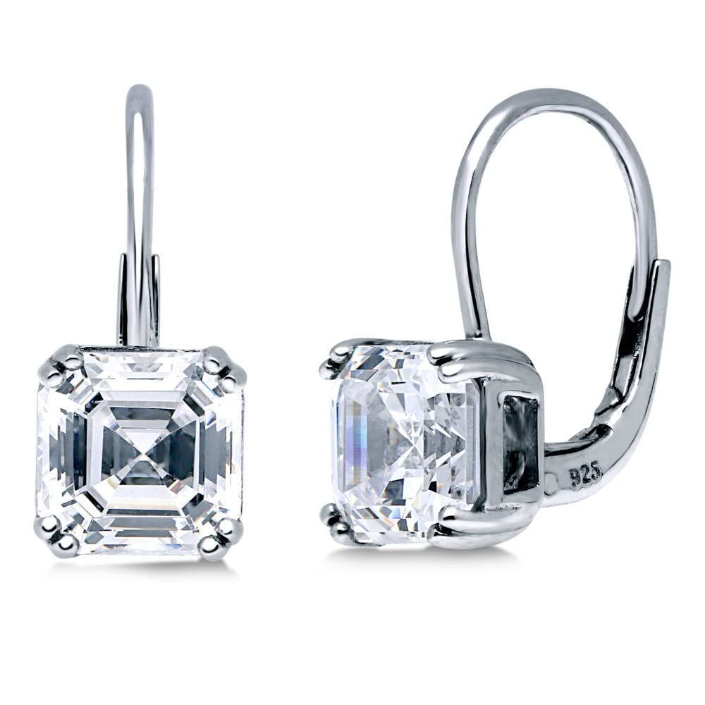 BERRICLE Sterling Silver Solitaire 4 Carat Asscher Cut Cubic Zirconia CZ Anniversary Leverback Dangle Drop Earrings for Women, Rhodium Plated