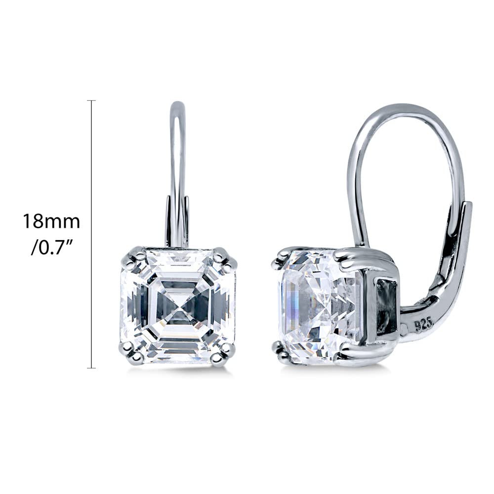 BERRICLE Sterling Silver Solitaire 4 Carat Asscher Cut Cubic Zirconia CZ Anniversary Leverback Dangle Drop Earrings for Women, Rhodium Plated