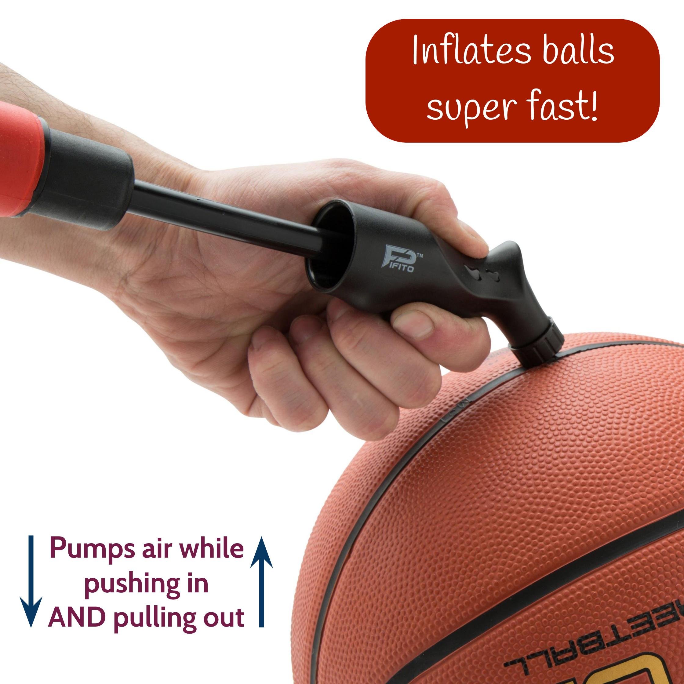 Pifito Ball Pump - Dual Action Hand Air Pump for Soccer Ball, Football, Basketball and Inflatables - Convenient Storage Pouch included - with 4 Additional Needles (1 Pack)