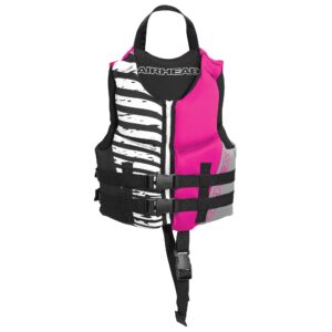 airhead child type iii life jacket | us coast guard approved | closed sided, quick-dry | secure buckles & zipper | wicked kwik-dry neolite flex | hot pink