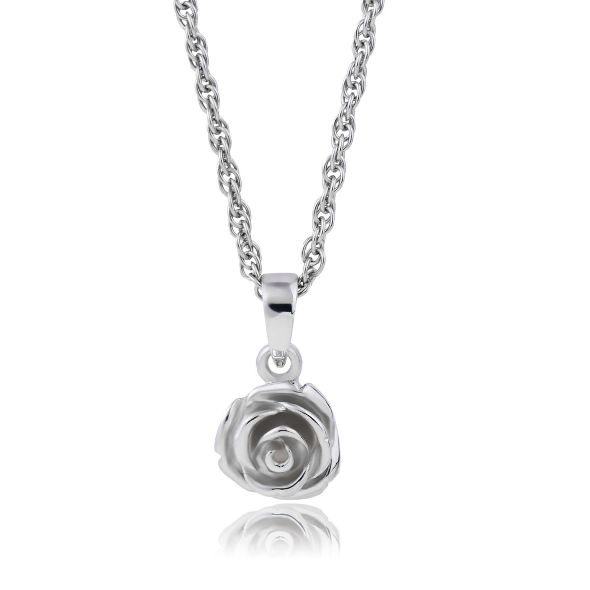 MAX + STONE Sterling Silver Rose Pendant Necklace for Women on 18 inch Rope Chain Womens Silver Pendant Necklaces