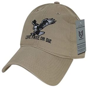 rapiddominance relaxed graphic cap with live free or die, khaki