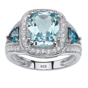 palmbeach yellow gold-plated or platinum-plated sterling silver emerald cut genuine blue london topaz and cubic zirconia ring size 8