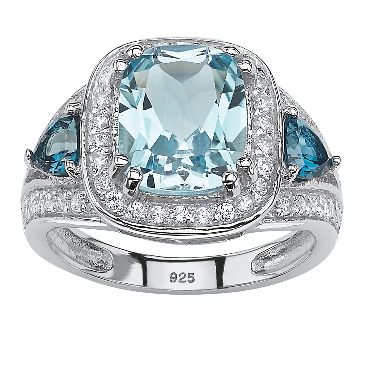 PalmBeach Yellow Gold-Plated or Platinum-Plated Sterling Silver Emerald Cut Genuine Blue London Topaz and Cubic Zirconia Ring Size 8