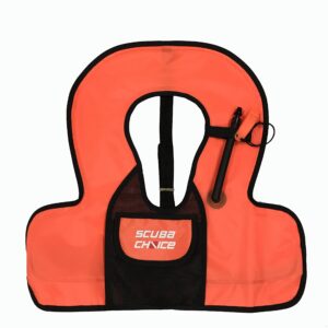 scuba choice kids snorkel vest with front pocket & whistle, orange