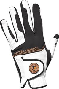 copper tech gloves men's golf glove with all weather honeycomb grip, one size, white/black