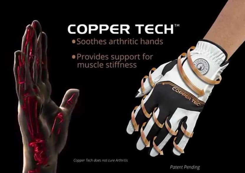 Copper Tech Gloves Men's Golf Glove with All Weather Honeycomb Grip, One Size, White/Black