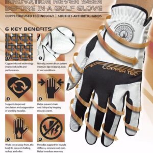 Copper Tech Gloves Men's Golf Glove with All Weather Honeycomb Grip, One Size, White/Black