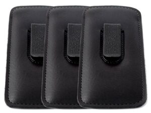 calabria slim eye glasses case w/clip soft pu leather black (3pack) men women eyeglass pouch slip-in eyewear sunglasses bag