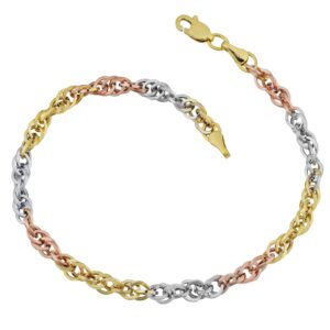 kooljewelry 10k tricolor gold double cable link bracelet (7.25 inch)