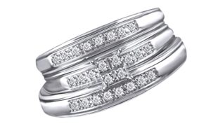 jewel zone us white natural diamond wedding & engagement trio bridal ring set in 10k solid white gold (0.2 carat)