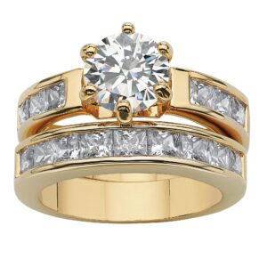 palmbeach yellow gold-plated round cubic zirconia channel set bridal ring set sizes 5-10 size 7