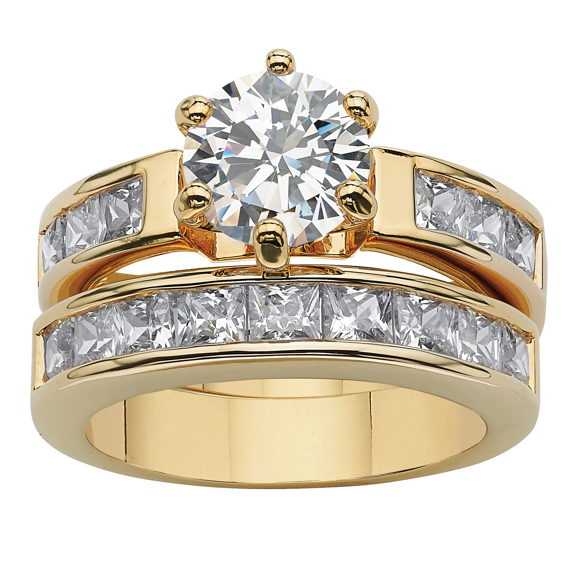 PalmBeach Yellow Gold-Plated Round Cubic Zirconia Channel Set Bridal Ring Set Sizes 5-10 Size 7