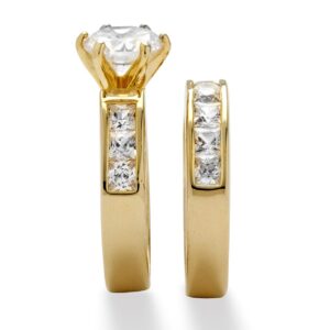 PalmBeach Yellow Gold-Plated Round Cubic Zirconia Channel Set Bridal Ring Set Sizes 5-10 Size 7