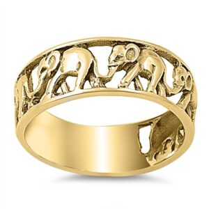 gold-tone elephant circus statement ring .925 sterling silver band size 10