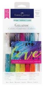 faber-castell gelatos colors set, iridescents - water soluble pigment crayons - 15 iridescent colors