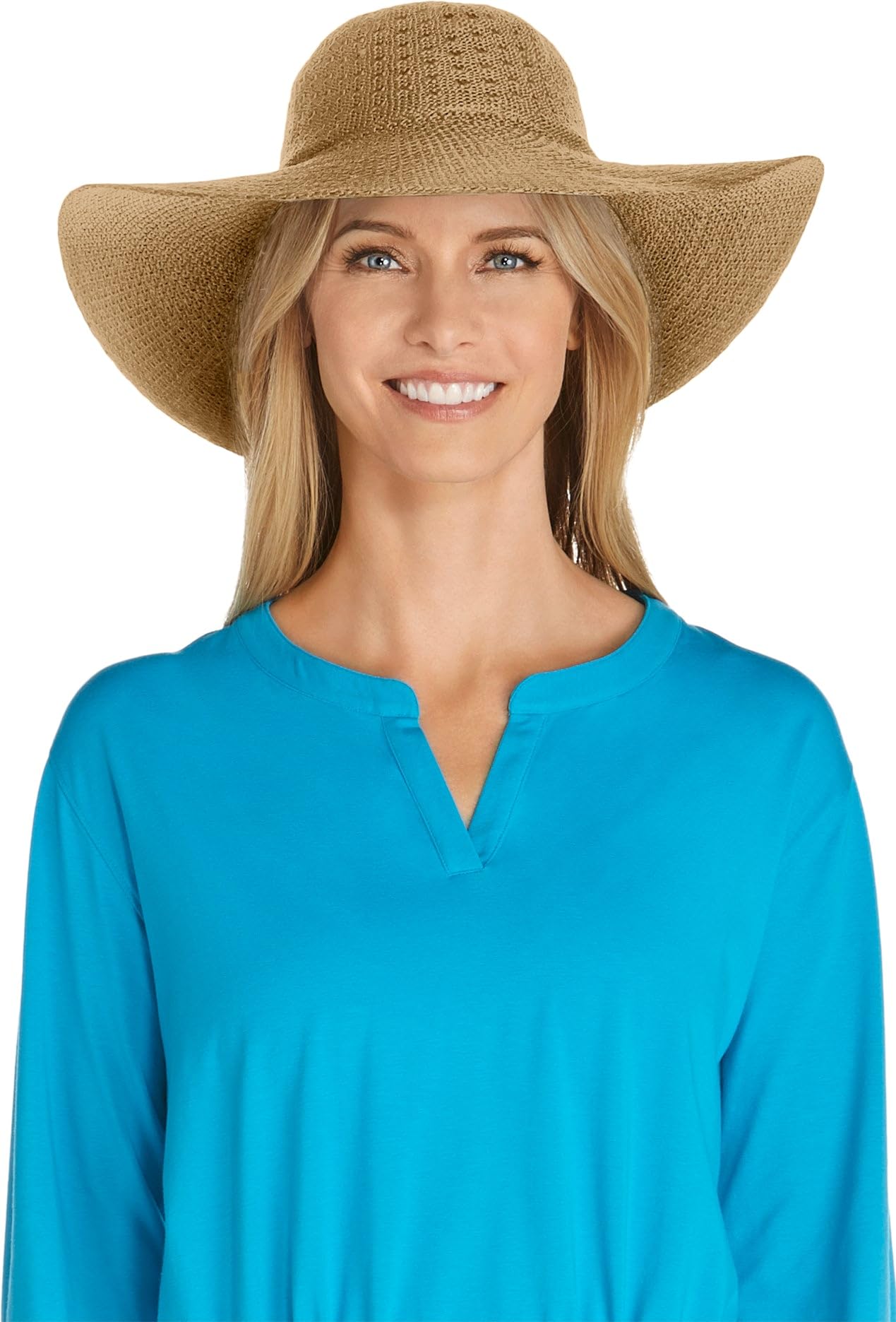 Coolibar UPF 50+ Women's Perla Packable Wide Brim Hat - Sun Protective (One Size- Tan)