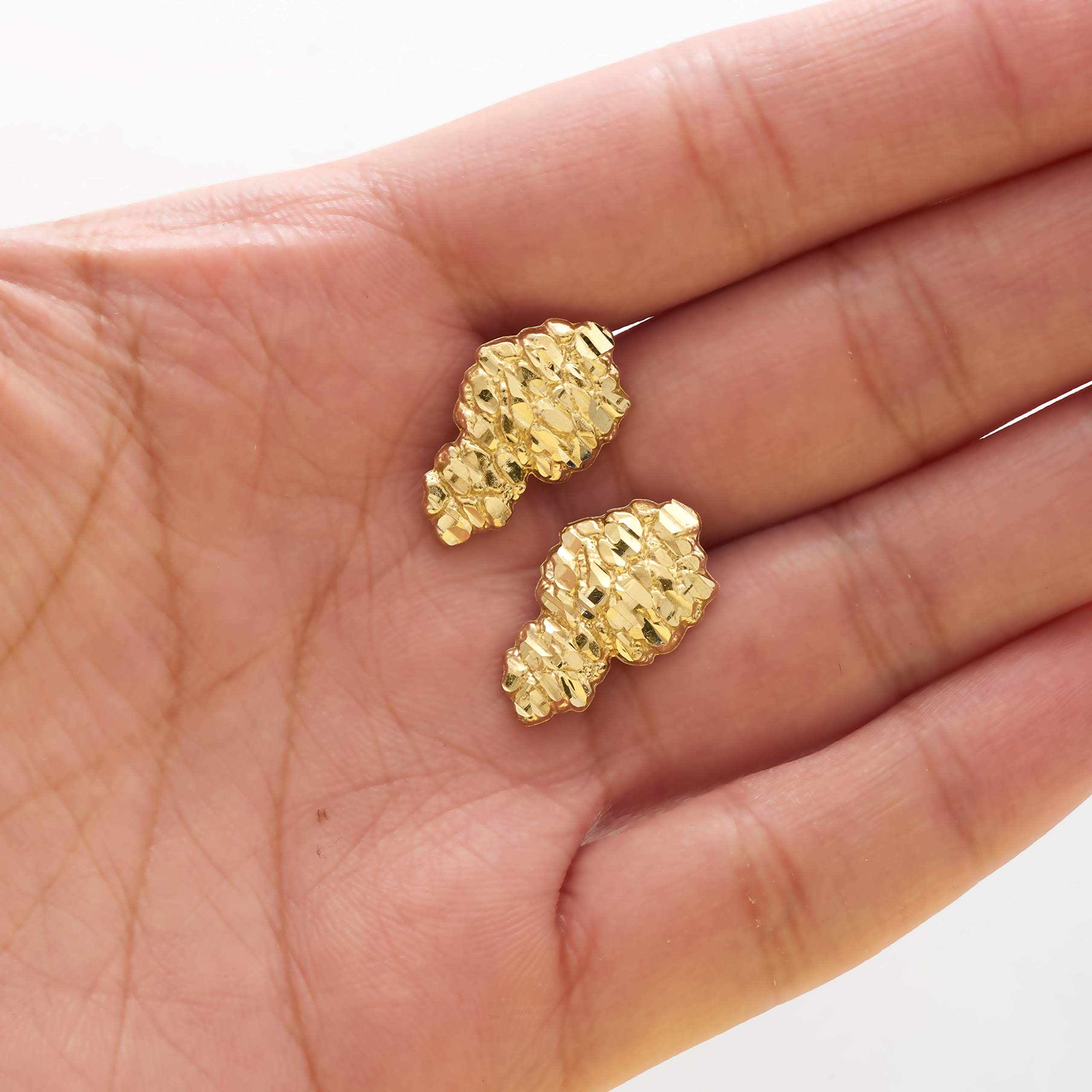 LoveBling 10K Yellow Gold Nugget Earrings (0.77" x 0.46")