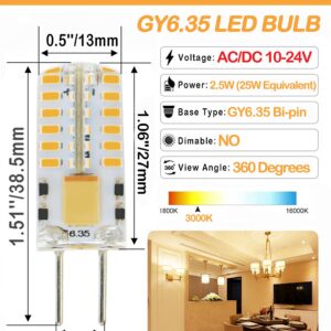 Lamsky G6.35 GY6.35 Bi-Pin Base LED Bulb 12V/24V 2.5 Watt Warm White 3000K Non-dimmable 30W Equivalent(4-Pack)