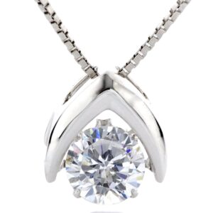 central diamond center omega dancing stone necklace sterling silver & pure brilliance zirconia - platinum plated