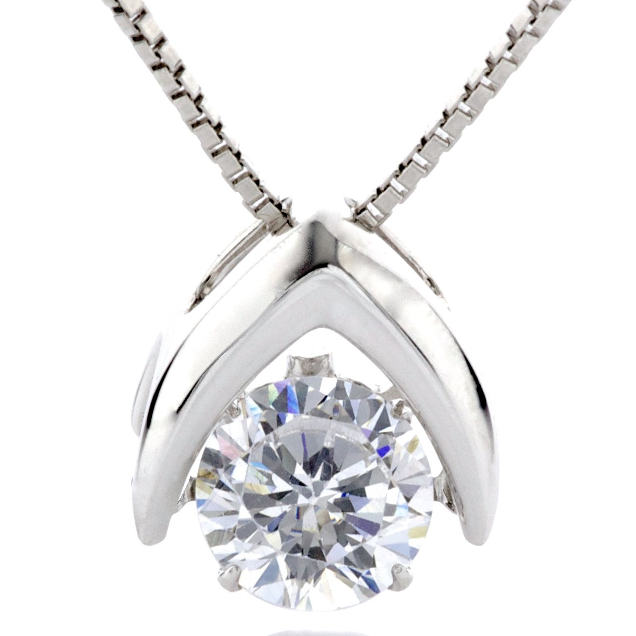 Central Diamond Center Omega Dancing Stone Necklace Sterling Silver & Pure Brilliance Zirconia - Platinum Plated