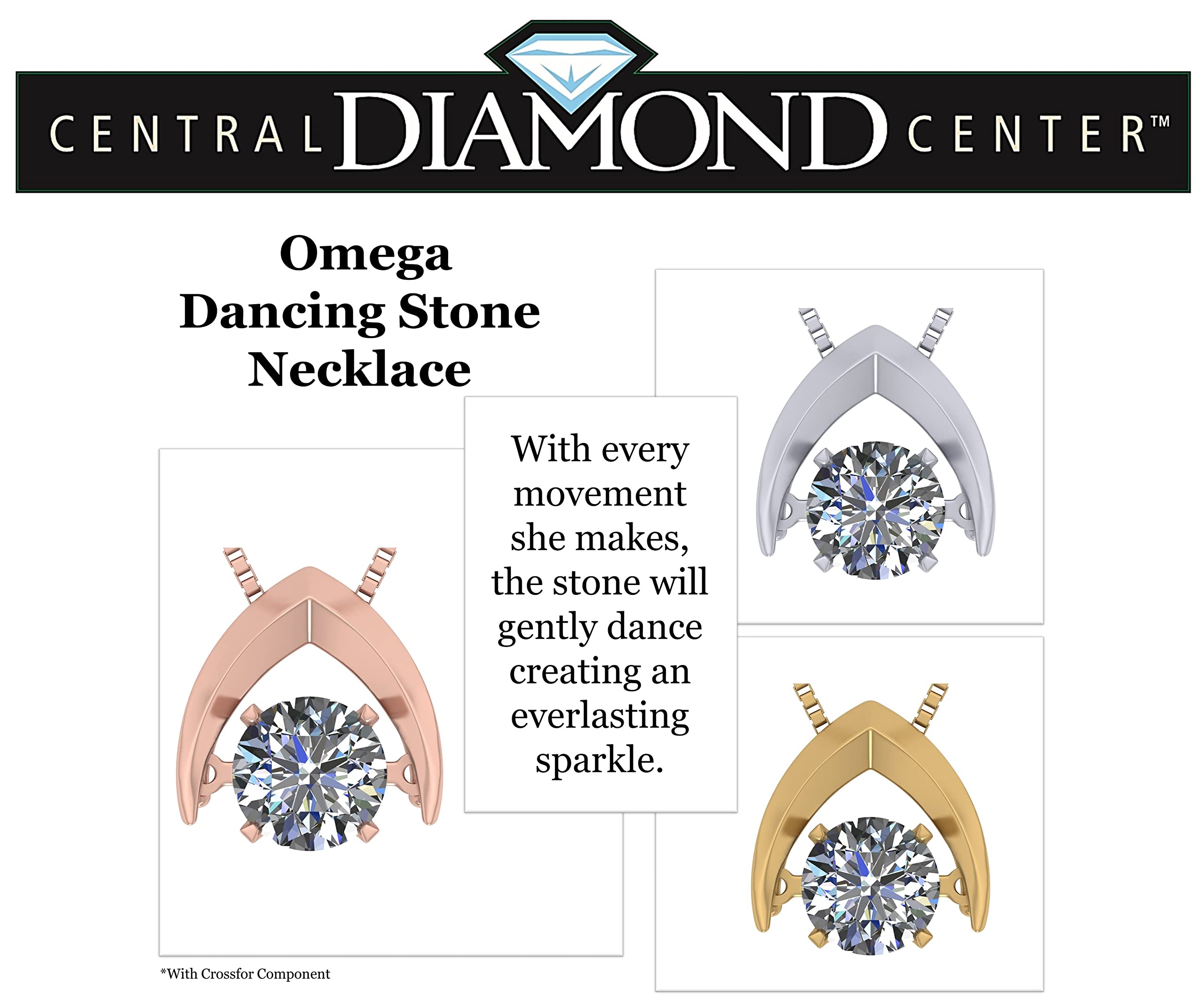 Central Diamond Center Omega Dancing Stone Necklace Sterling Silver & Pure Brilliance Zirconia - Platinum Plated