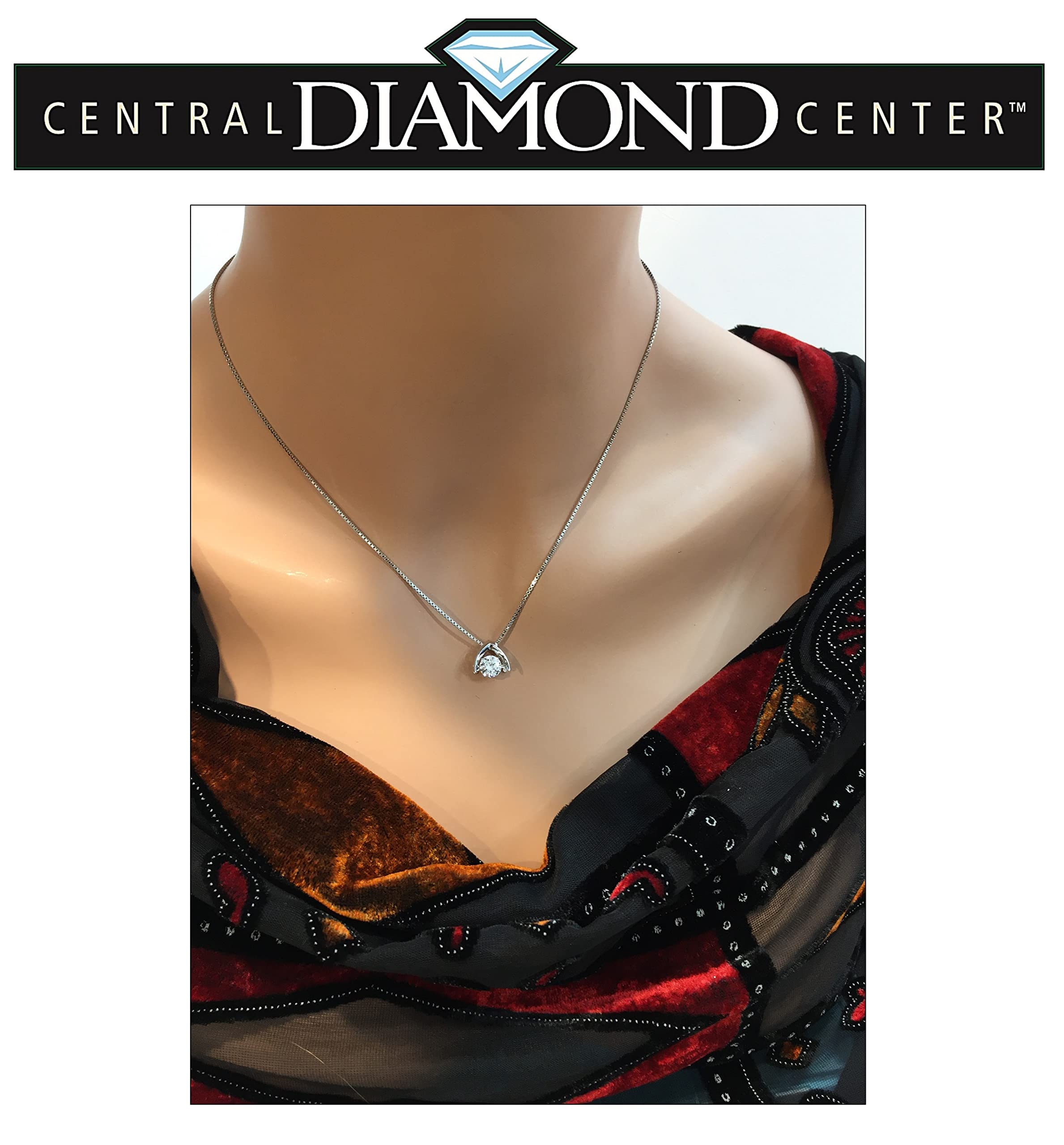 Central Diamond Center Omega Dancing Stone Necklace Sterling Silver & Pure Brilliance Zirconia - Platinum Plated