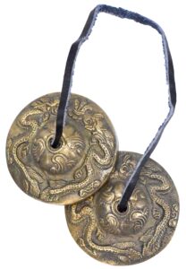 meditation bell - tingsha cymbals with straps - meditation chime tibetan bell for healing yoga meditation in a box by mudra crafts, dragon 2.75 inches